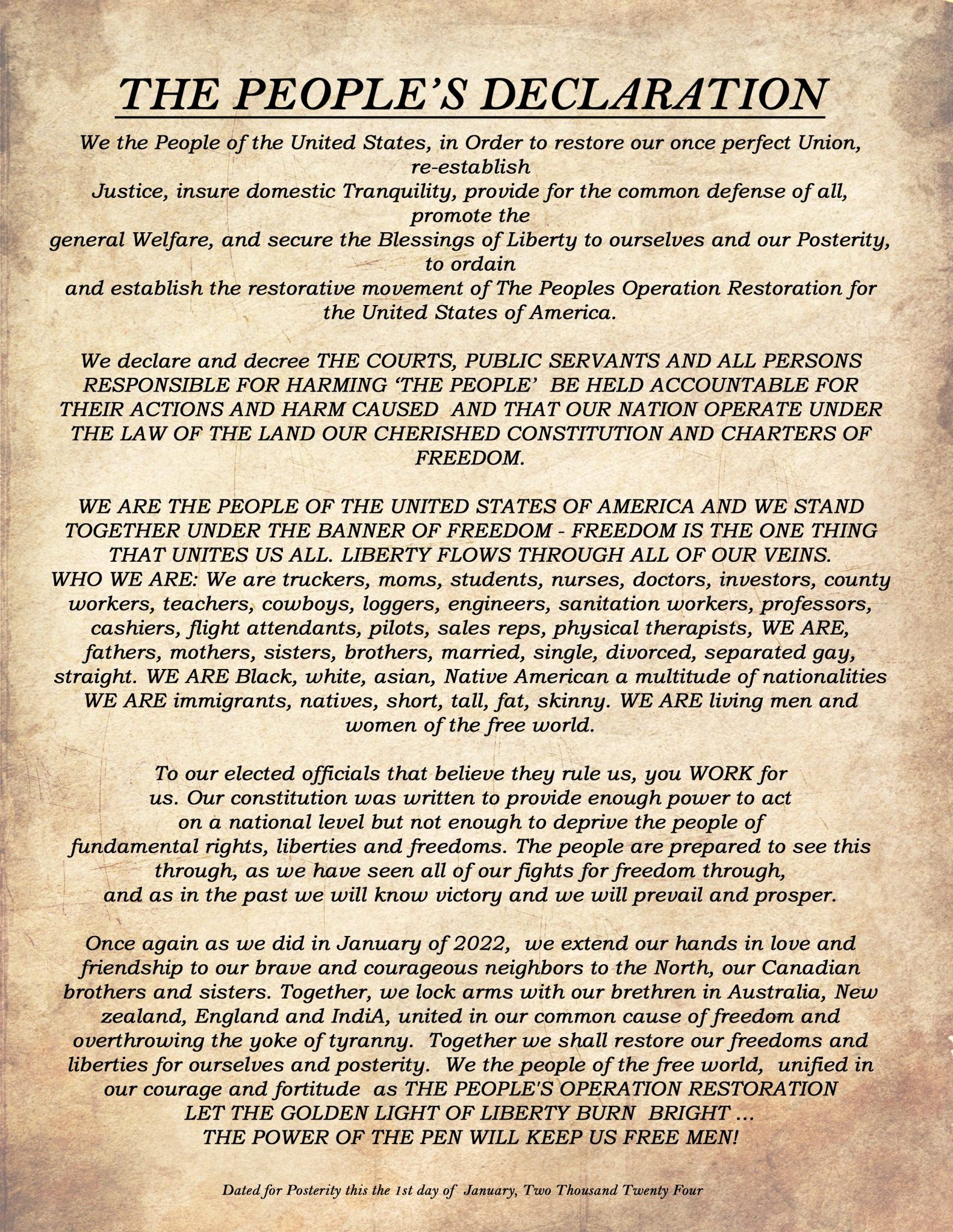 The People’s Declaration – The Peoples Operation Restoration